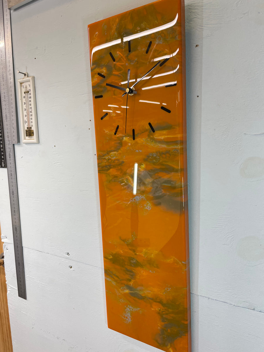 Narrow Burnt Orange Ivory Brown and Grey Abstract Resin Wall Clock ...