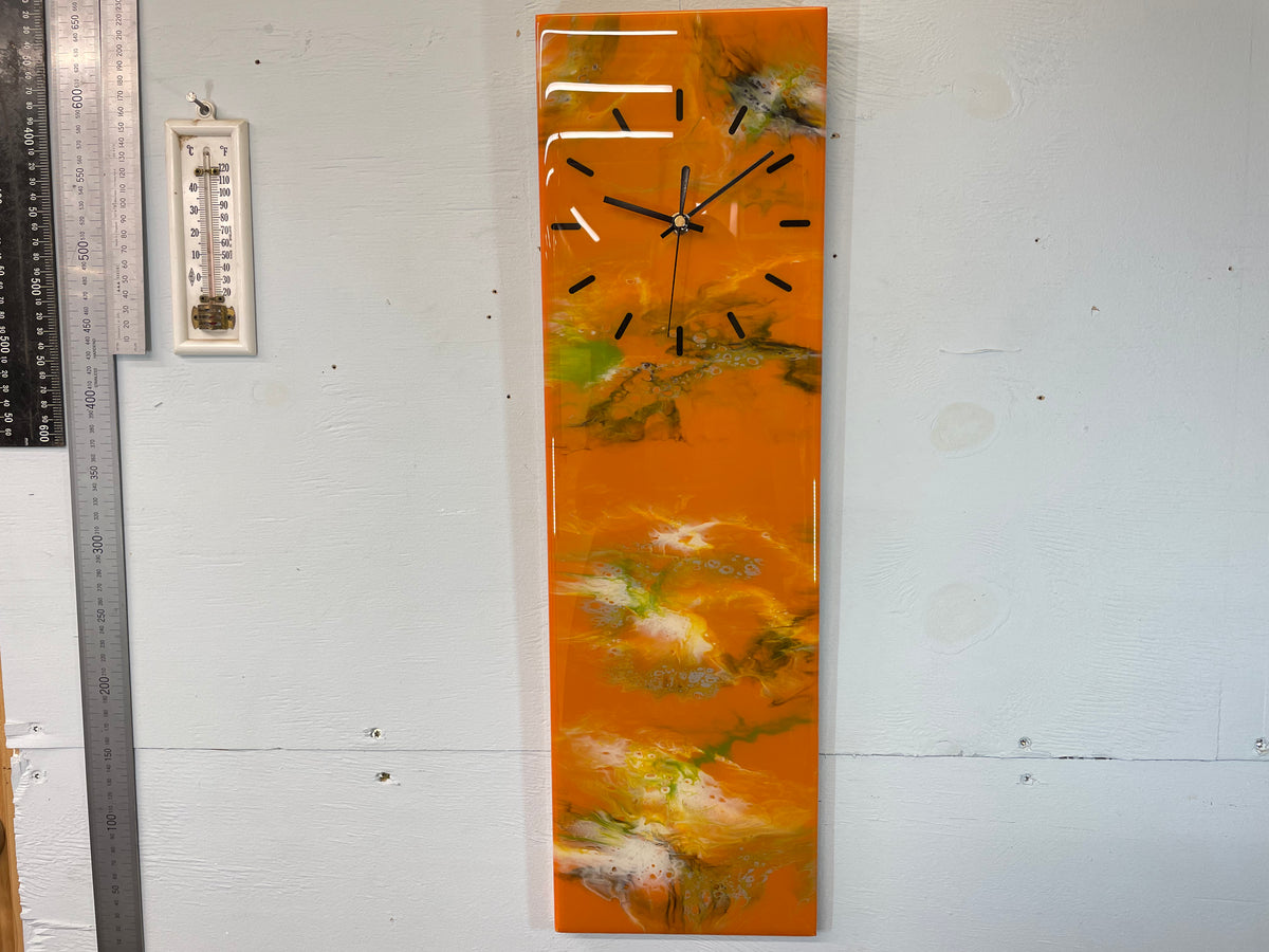 Narrow Burnt Orange Green and Ivory Abstract Resin Wall Clock – Martin ...