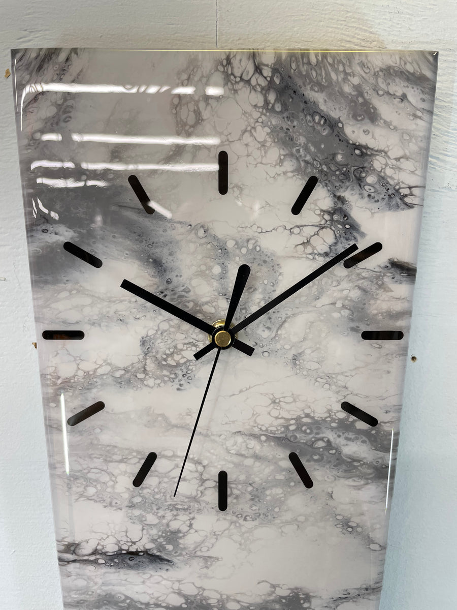 70cm Long Narrow Grey White and Black Abstract Resin Wall Clock ...