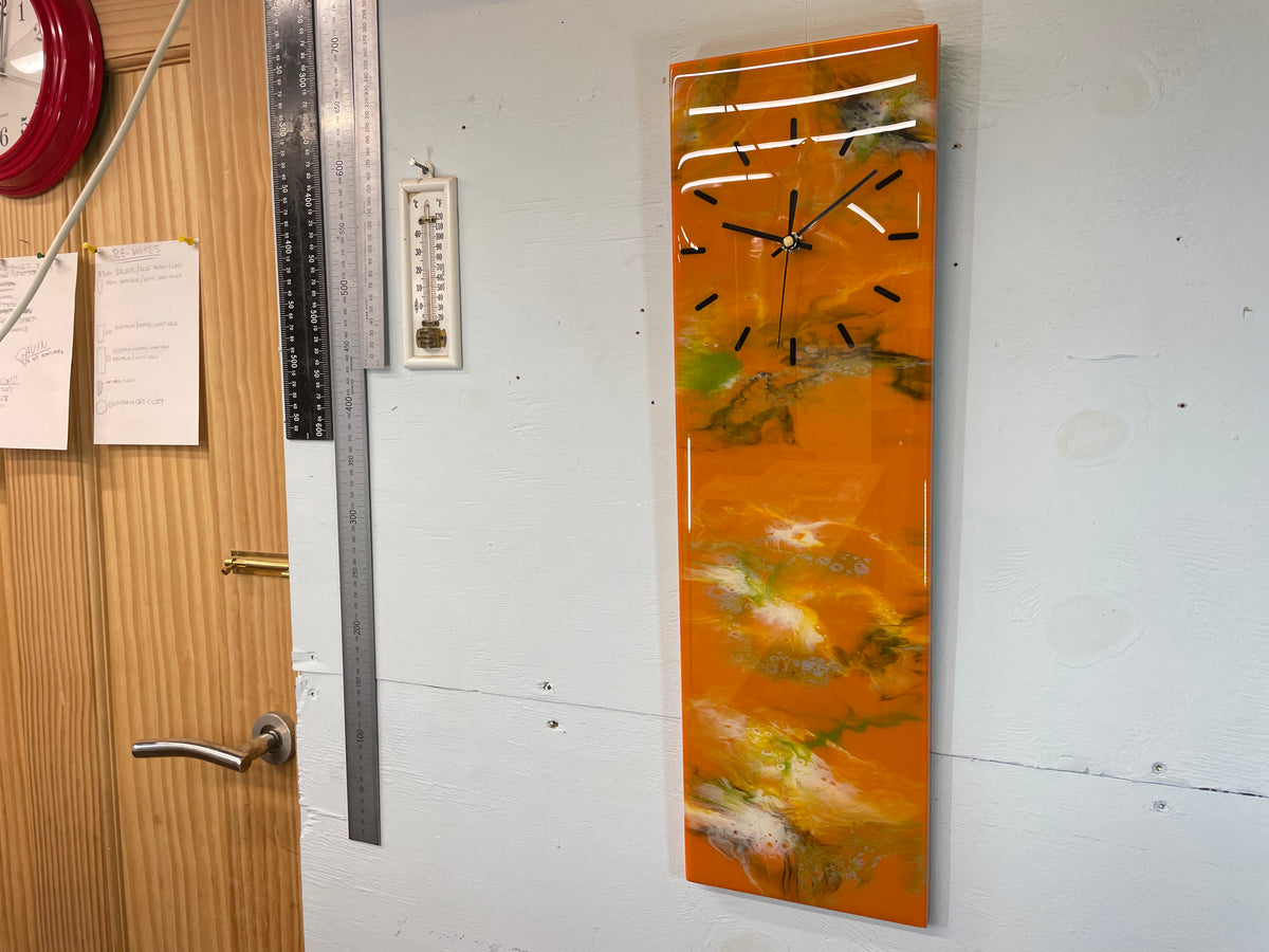Narrow Burnt Orange Green and Ivory Abstract Resin Wall Clock – Martin ...