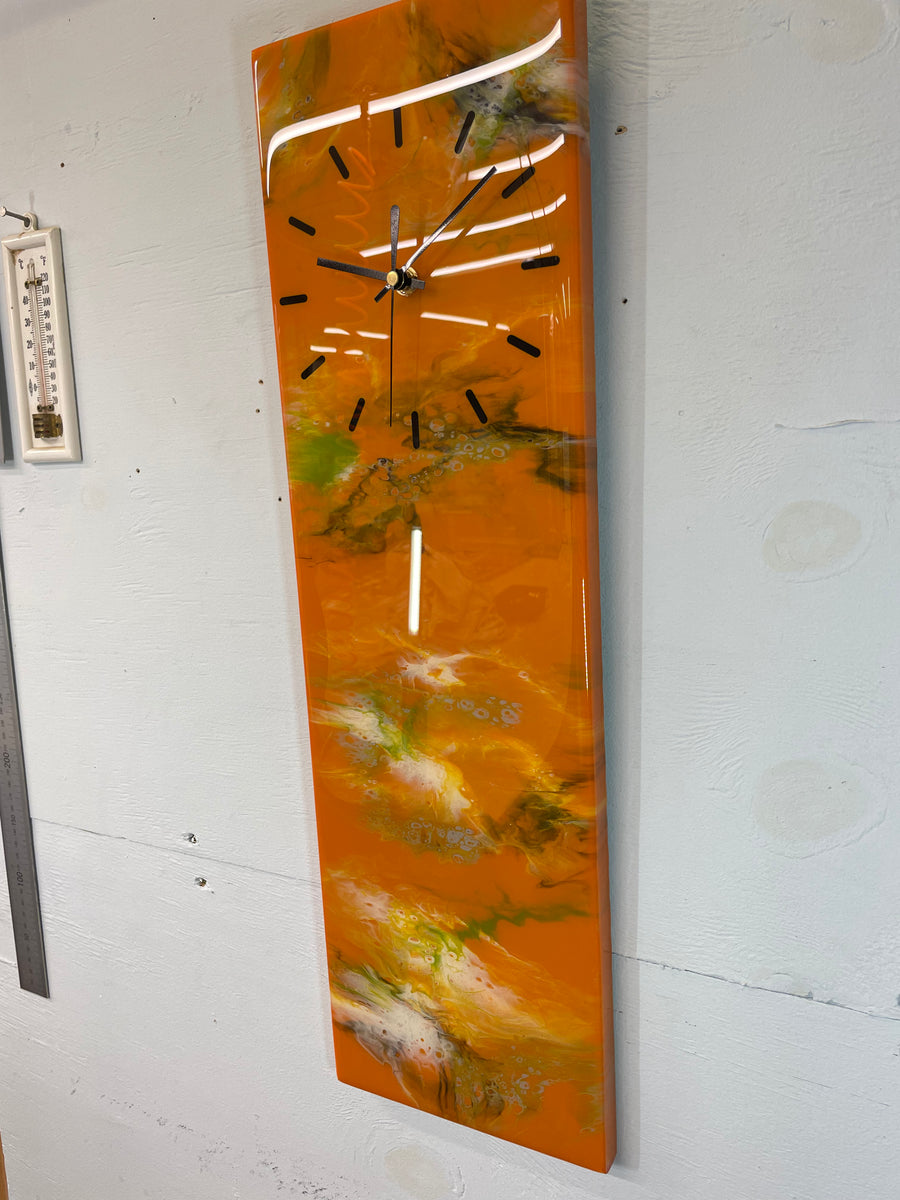 Narrow Burnt Orange Green and Ivory Abstract Resin Wall Clock – Martin ...