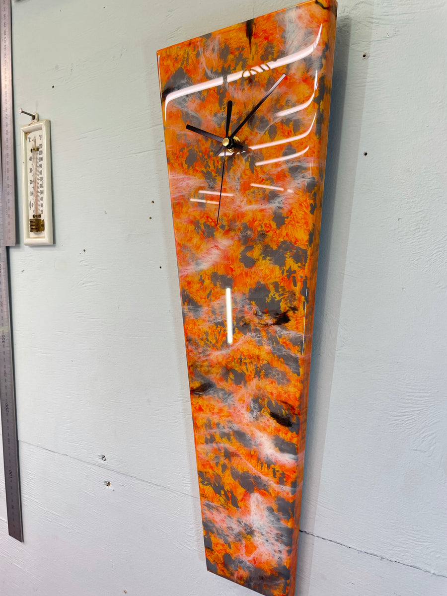 Narrow Burnt Orange Grey and White Abstract Resin Wall Clock – Martin ...